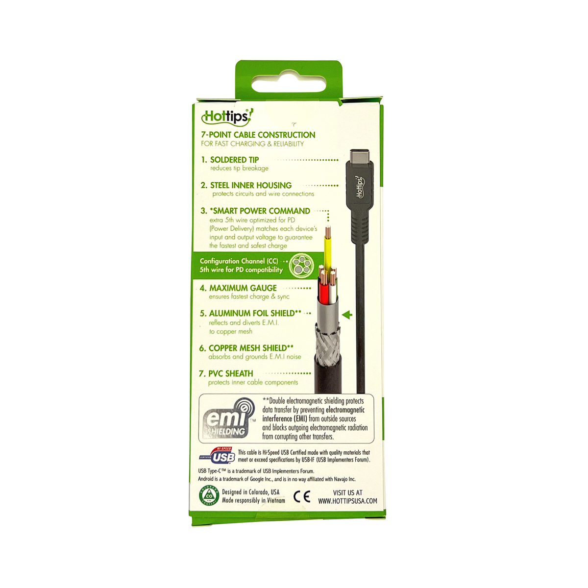 Hottips USB-C to USB-C Charge & Sync Cable 4ft