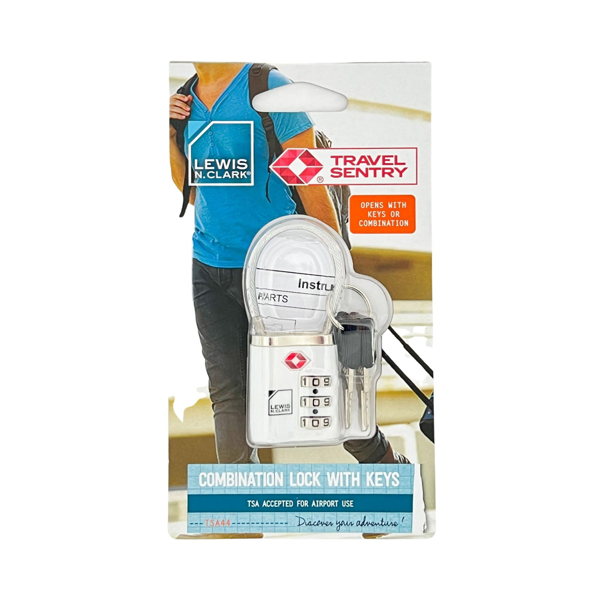 Lewis N Clark Combination Lock with Keys - White