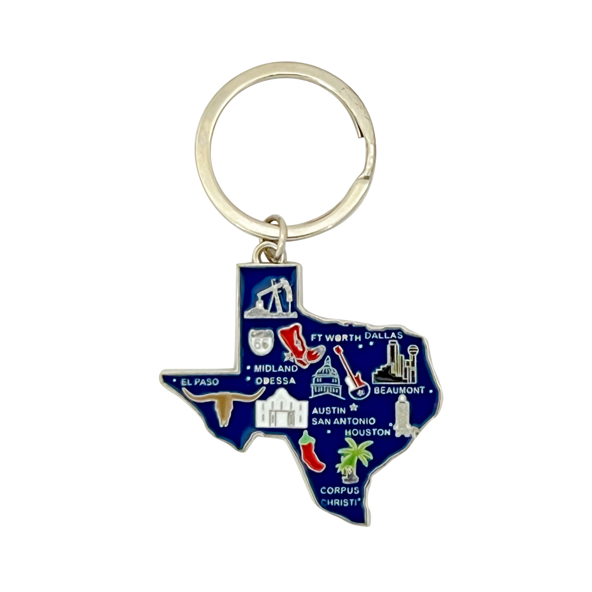 Texas Cities Map Keychain